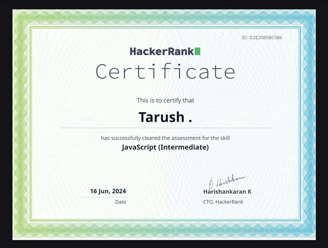 Tarush Ruhela on LinkedIn: #hackerrank #certification #coding # ... Tarush Ruhela on LinkedIn: #hackerrank #certification #coding # ...