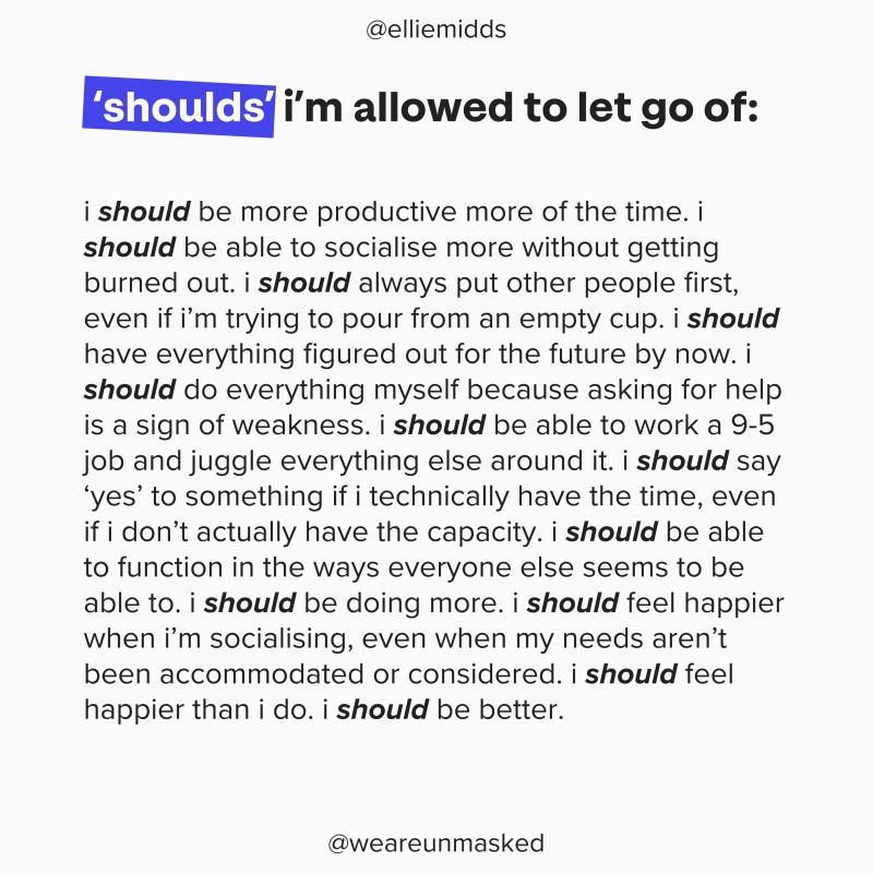 (un)masked on LinkedIn: A list of the 'shoulds' we're letting go of ... (un)masked on LinkedIn: A list of the 'shoulds' we're letting go of ...