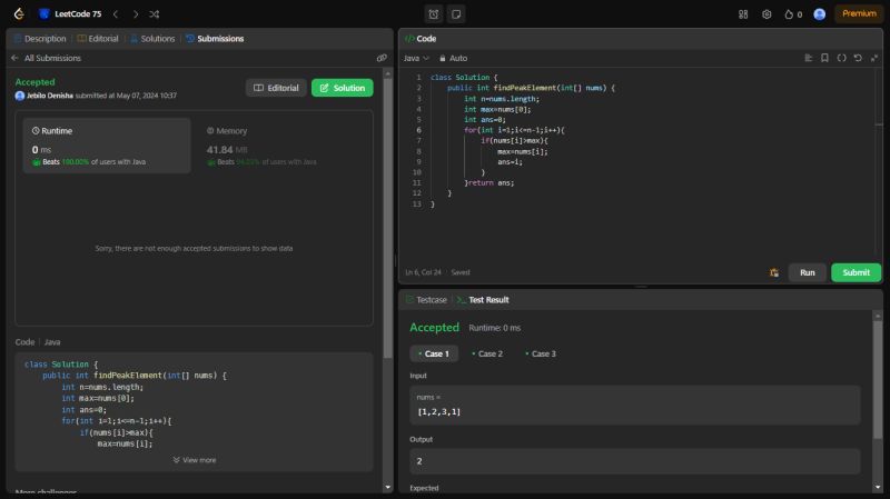 Resolved Find Peak Element problem on LeetCode | Jebilo Denisha J ... Resolved Find Peak Element problem on LeetCode | Jebilo Denisha J ...