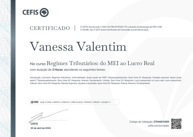 Vanessa Valentim no LinkedIn: Conquistei mais um certificado na CEFIS! Vanessa Valentim no LinkedIn: Conquistei mais um certificado na CEFIS!