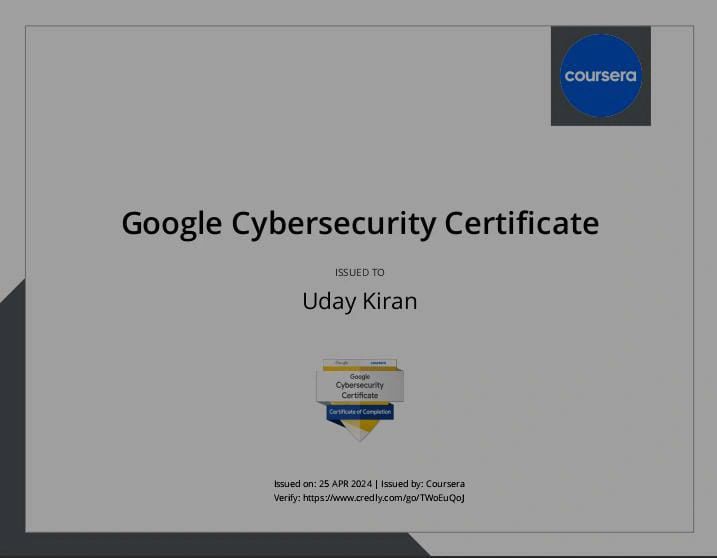 Uday Kiran V on LinkedIn: #certificate #cybersecurity Uday Kiran V on LinkedIn: #certificate #cybersecurity