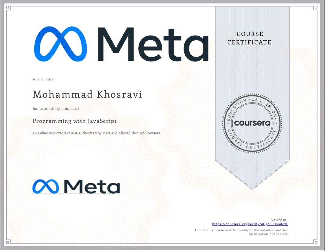 Mohammad Khosravi on LinkedIn: New certificate: Programming with ... Mohammad Khosravi on LinkedIn: New certificate: Programming with ...