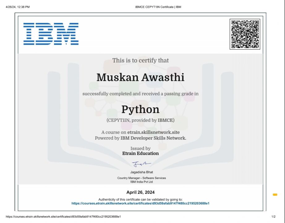 Muskan Awasthi on LinkedIn: #python #ibm #programming #certification Muskan Awasthi on LinkedIn: #python #ibm #programming #certification