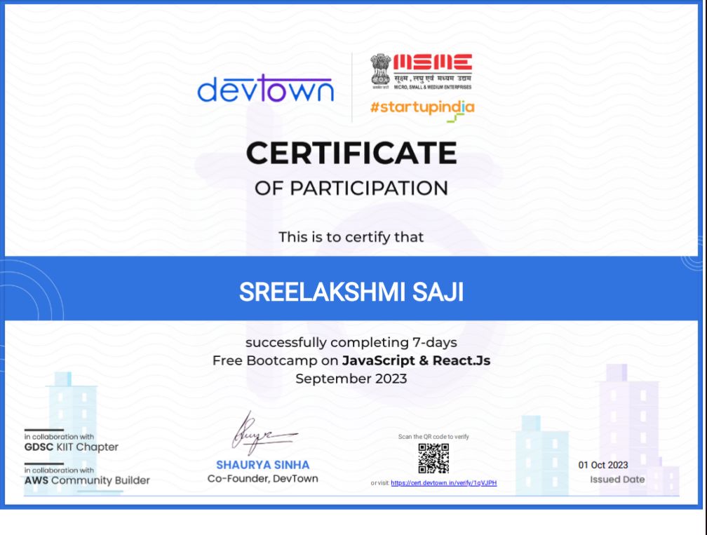 Sreelakshmi Saji on LinkedIn: #devtown #javascript #reactjs Sreelakshmi Saji on LinkedIn: #devtown #javascript #reactjs