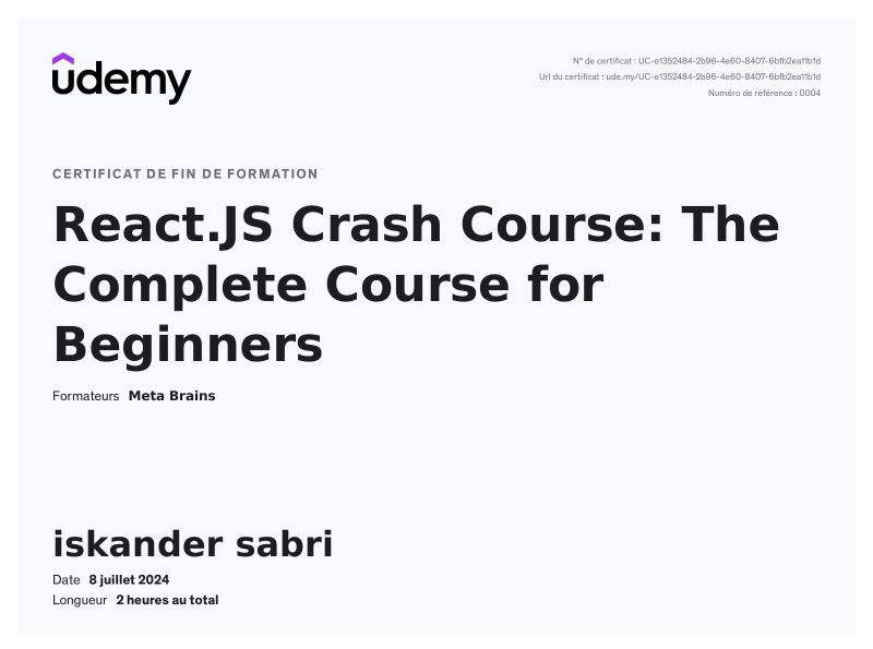 Sabri ISKANDER on LinkedIn: #reactjs #certification #webdevelopment # ... Sabri ISKANDER on LinkedIn: #reactjs #certification #webdevelopment # ...