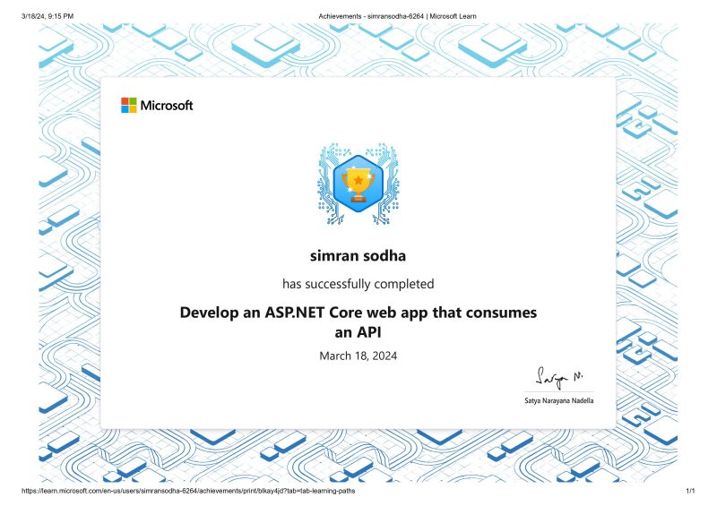 Simran Sodha on LinkedIn: #aspnetcore #webdevelopment #apiintegration # ... Simran Sodha on LinkedIn: #aspnetcore #webdevelopment #apiintegration # ...