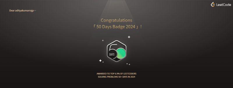 Aditya Kumar on LinkedIn: #achievementunlocked #leetcode #50daysofcode Aditya Kumar on LinkedIn: #achievementunlocked #leetcode #50daysofcode