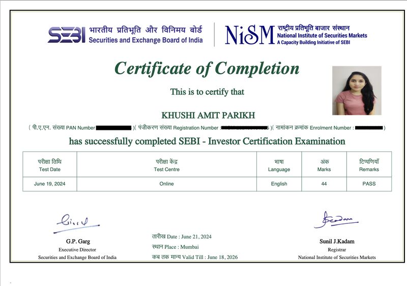 Khushi Parikh on LinkedIn: #sebi #nism #investorcertification # ... Khushi Parikh on LinkedIn: #sebi #nism #investorcertification # ...