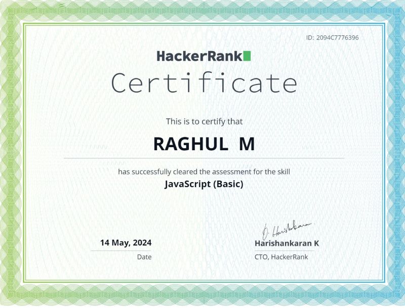 RAGHUL .M on LinkedIn: #javascript #codingjourney #hackerranksuccess # ... RAGHUL .M on LinkedIn: #javascript #codingjourney #hackerranksuccess # ...