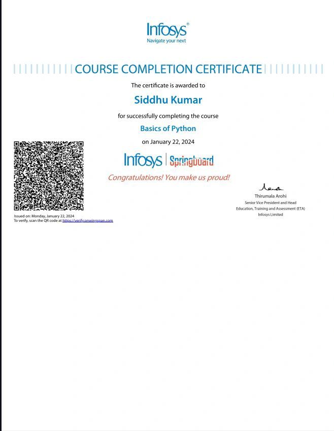 Siddhu kumar on LinkedIn: My first certificate of basic python 💯💯💯💯 Siddhu kumar on LinkedIn: My first certificate of basic python 💯💯💯💯