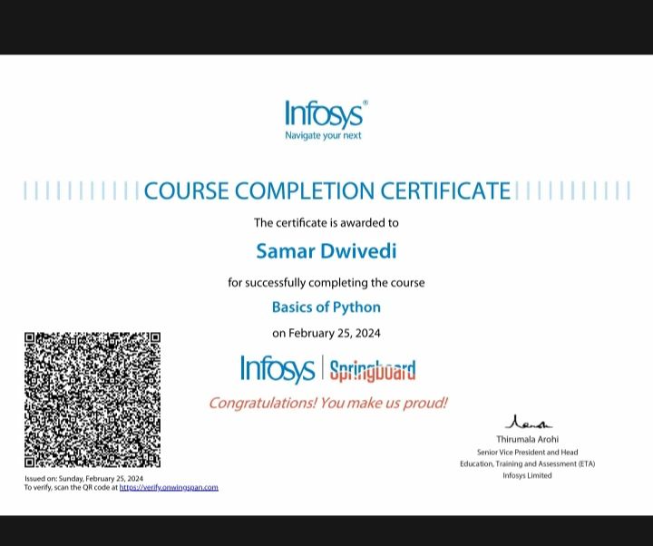 Samar Dwivedi on LinkedIn: #infosys #python #pythonprogramming #developer Samar Dwivedi on LinkedIn: #infosys #python #pythonprogramming #developer