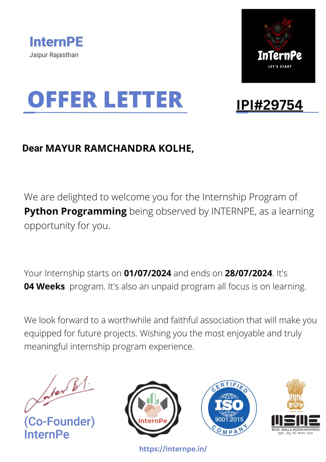 Mayur Kolhe on LinkedIn: #internpe #python #pythonprogramming #programming Mayur Kolhe on LinkedIn: #internpe #python #pythonprogramming #programming