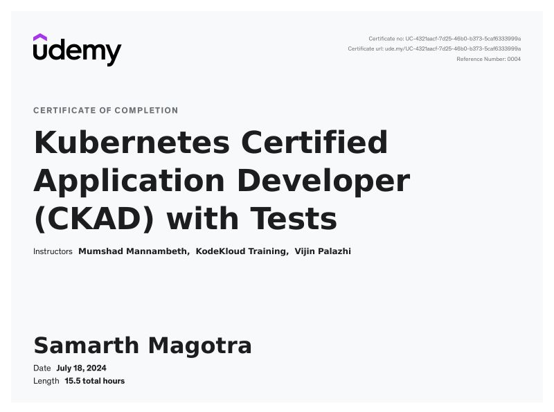 Samarth Magotra on LinkedIn: #udemy #ckad Samarth Magotra on LinkedIn: #udemy #ckad