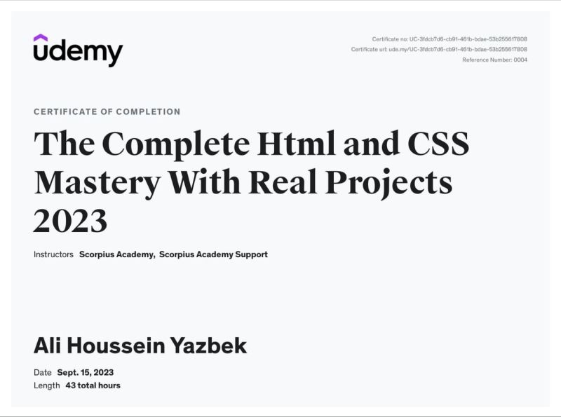 Ali Yazbek on LinkedIn: HTML AND CSS Certificate Ali Yazbek on LinkedIn: HTML AND CSS Certificate