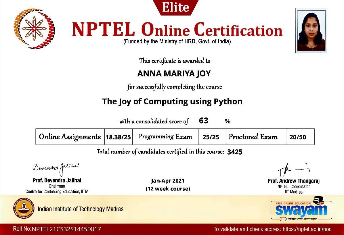 Anna Mariya Joy on LinkedIn: #nptel #pythonprogramming Anna Mariya Joy on LinkedIn: #nptel #pythonprogramming