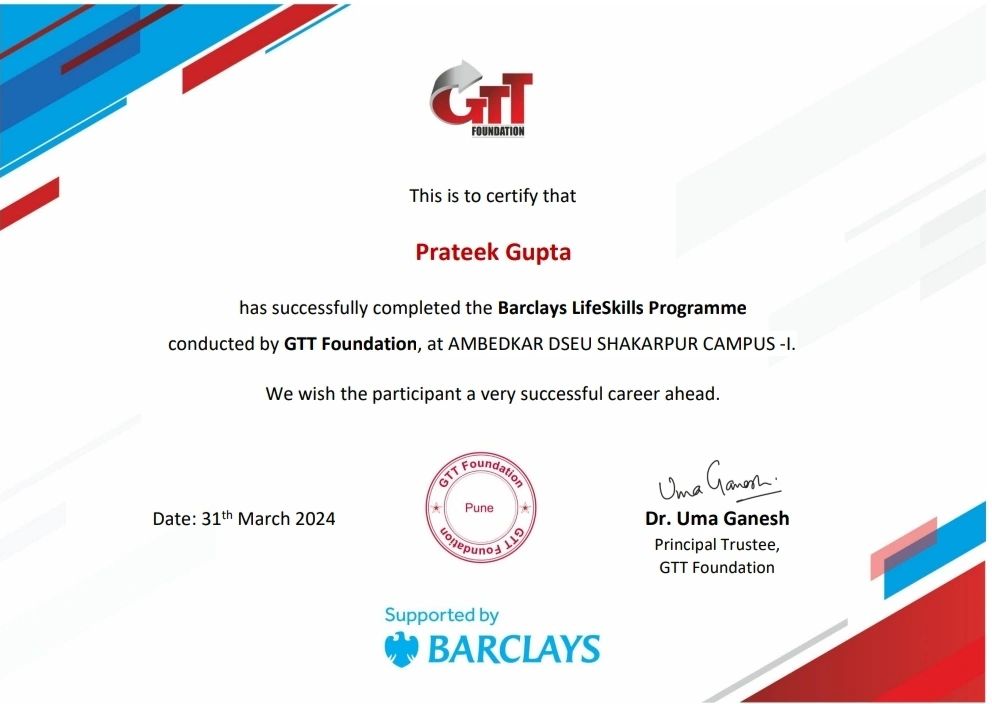 Prateek Gupta on LinkedIn: Barclays Lifeskills Programme Certificate. Prateek Gupta on LinkedIn: Barclays Lifeskills Programme Certificate.