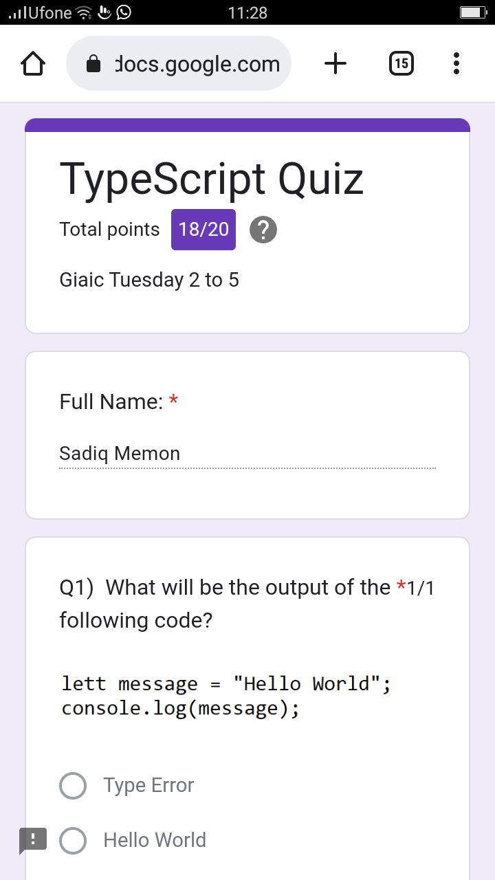 Sadiq Memon on LinkedIn: #typescript #quizsuccess #grateful Sadiq Memon on LinkedIn: #typescript #quizsuccess #grateful
