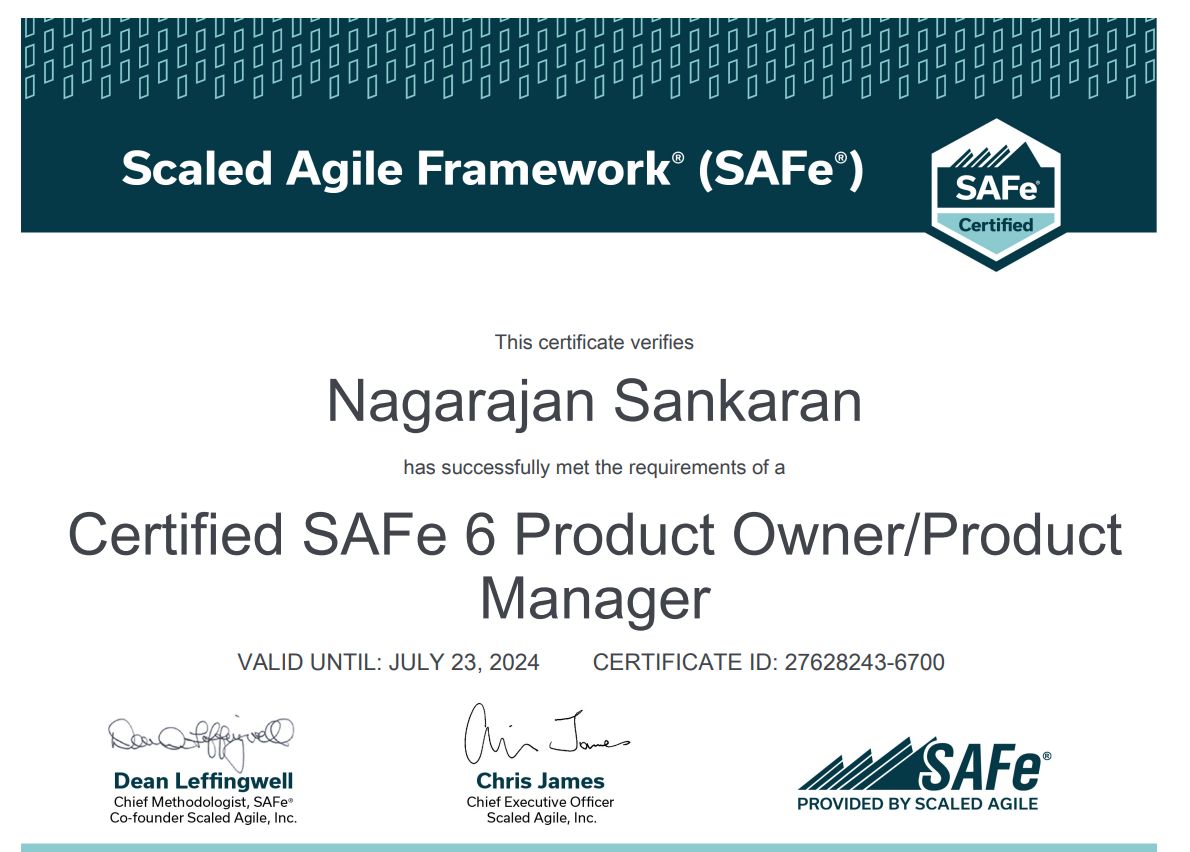 Nagarajan Sankaran on LinkedIn: SAFe POPM Certificate Nagarajan Sankaran on LinkedIn: SAFe POPM Certificate
