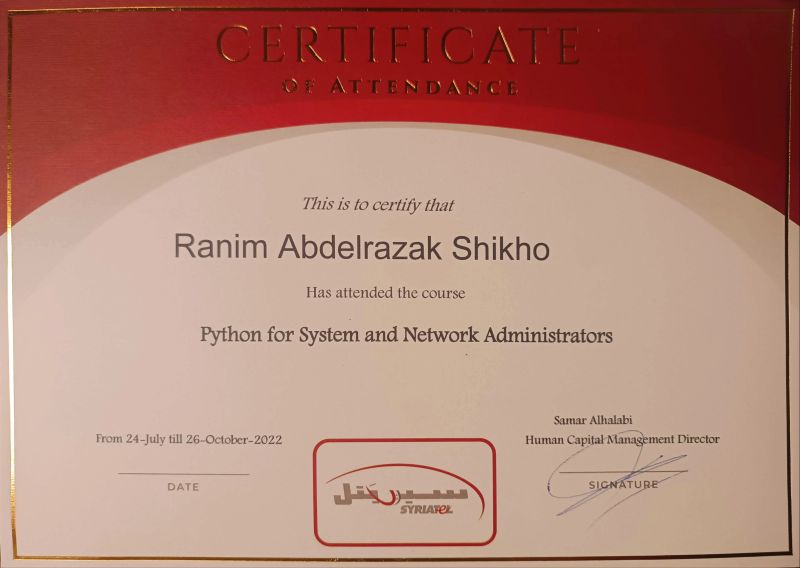 Ranim Shikho on LinkedIn: #syriatel #python #systemadministration | 20 ... Ranim Shikho on LinkedIn: #syriatel #python #systemadministration | 20 ...