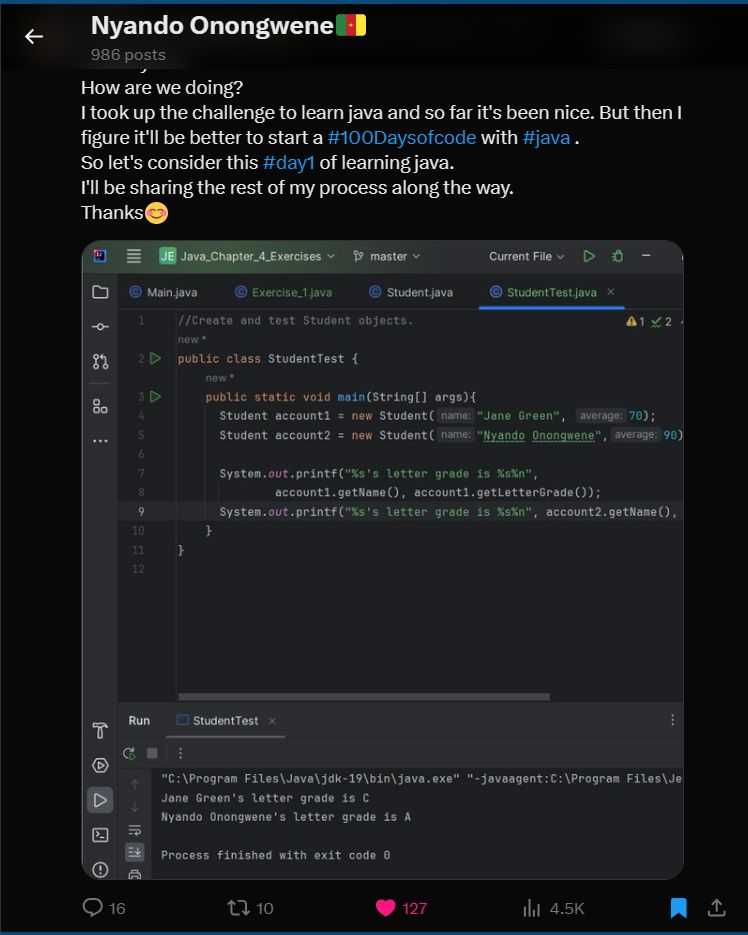 Nyando Onongwene on LinkedIn: #100daysofcode #java #twitter #passion # ... Nyando Onongwene on LinkedIn: #100daysofcode #java #twitter #passion # ...