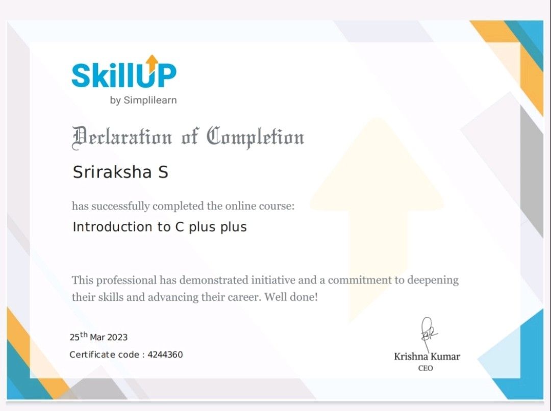 Sriraksha S en LinkedIn: #skillup #programming #cplusplus #simplilearn Sriraksha S en LinkedIn: #skillup #programming #cplusplus #simplilearn