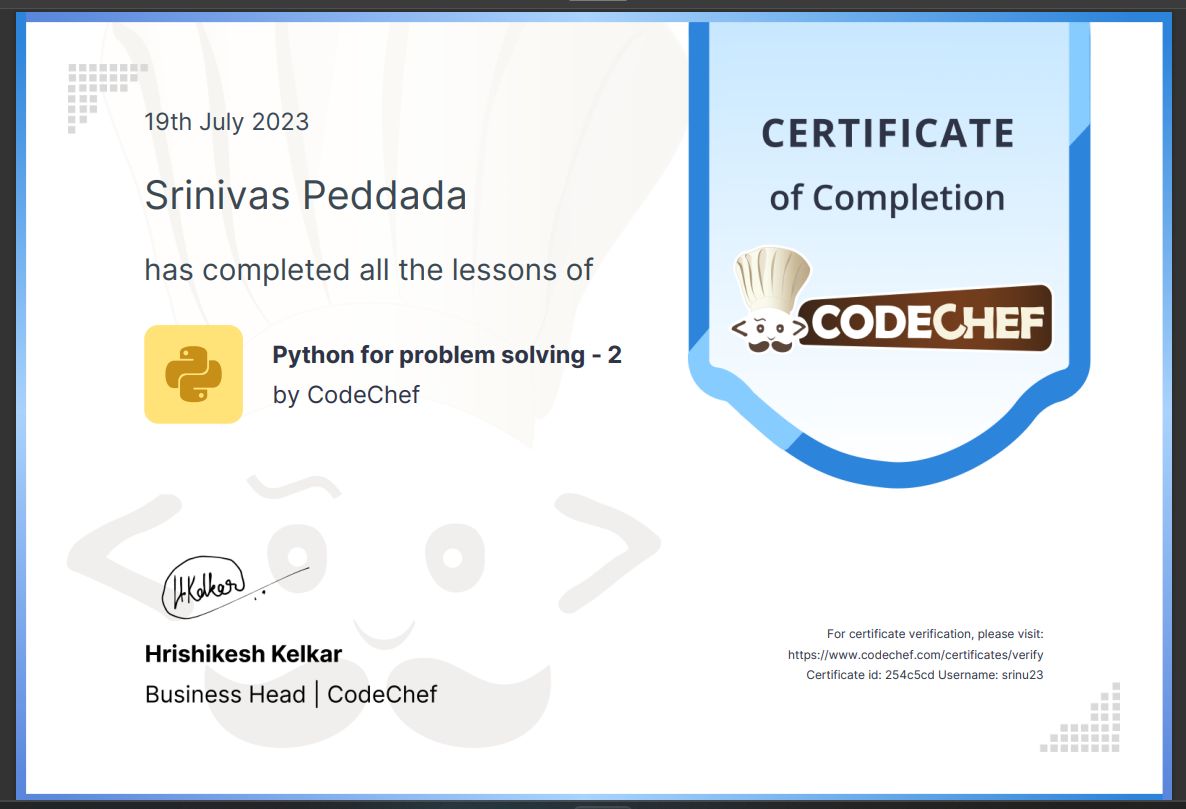 Srinivas Peddada on LinkedIn: #codechef #python #learning Srinivas Peddada on LinkedIn: #codechef #python #learning