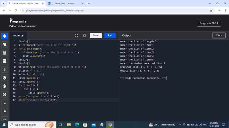 Pankaj Saini on LinkedIn: Write a program to rotate of list in python Pankaj Saini on LinkedIn: Write a program to rotate of list in python