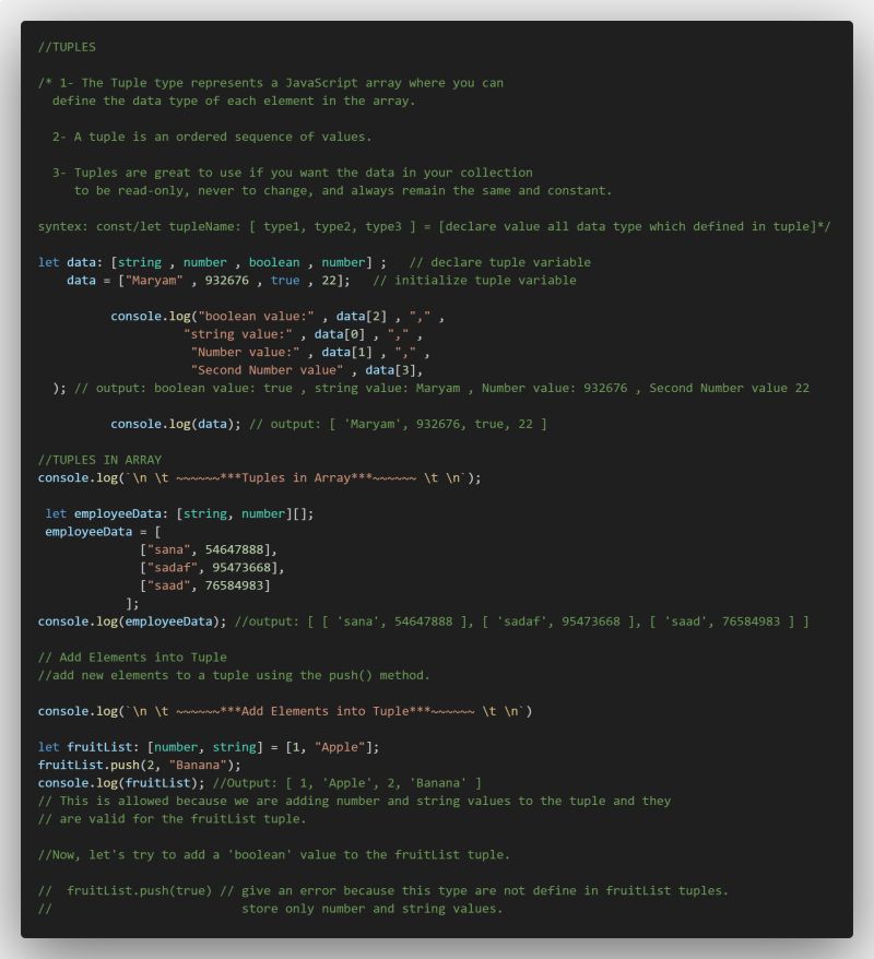Maryam Ansari on LinkedIn: #tuples #typescript #javascript #nodejs # ... Maryam Ansari on LinkedIn: #tuples #typescript #javascript #nodejs # ...