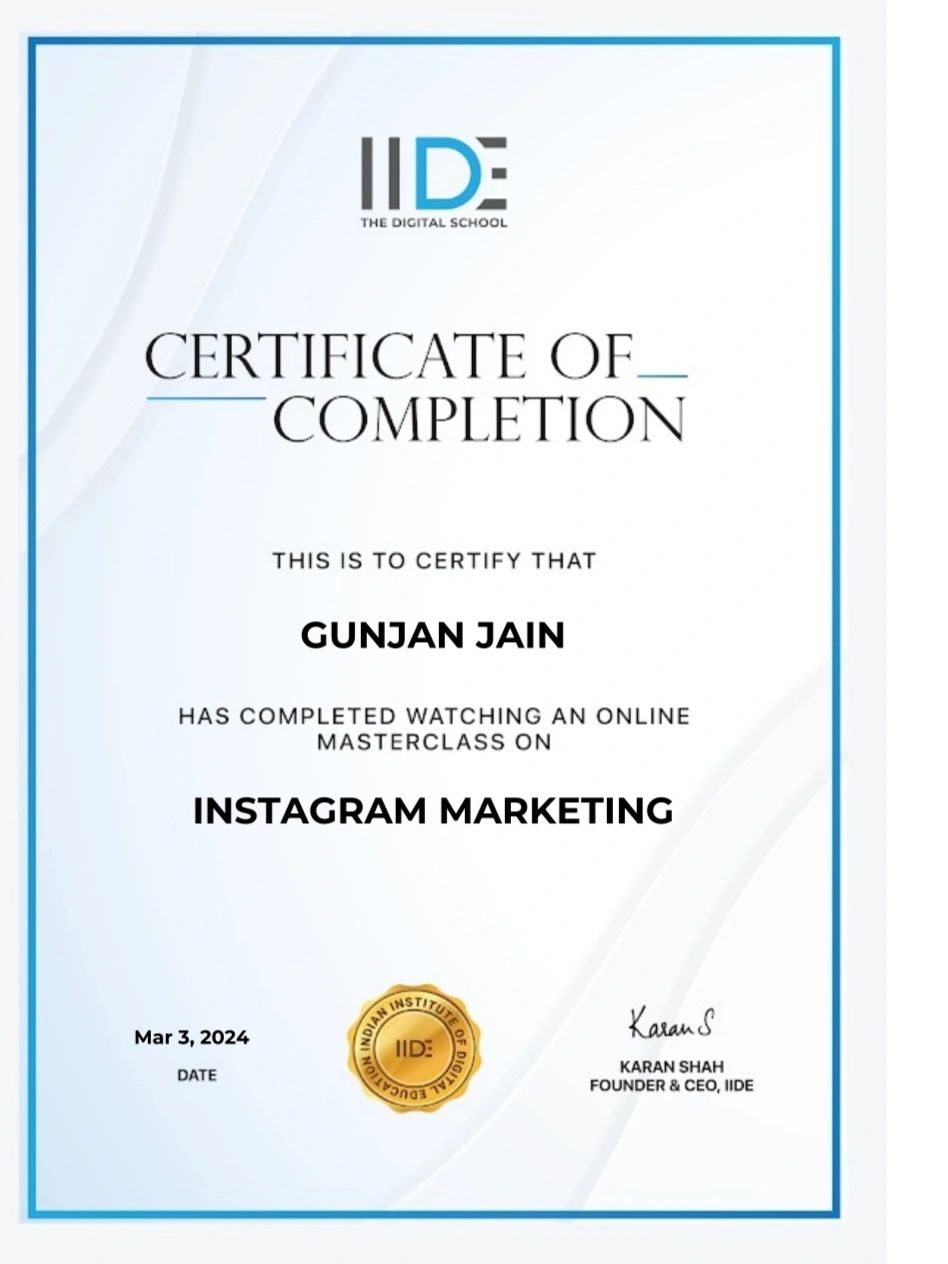 Gunjan jain on LinkedIn: Hii, this is my first certificate.!!! ☺️ @IIDE ... Gunjan jain on LinkedIn: Hii, this is my first certificate.!!! ☺️ @IIDE ...