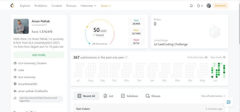 Aman Pathak on LinkedIn: #dsa #leetcode #codingjourney Aman Pathak on LinkedIn: #dsa #leetcode #codingjourney