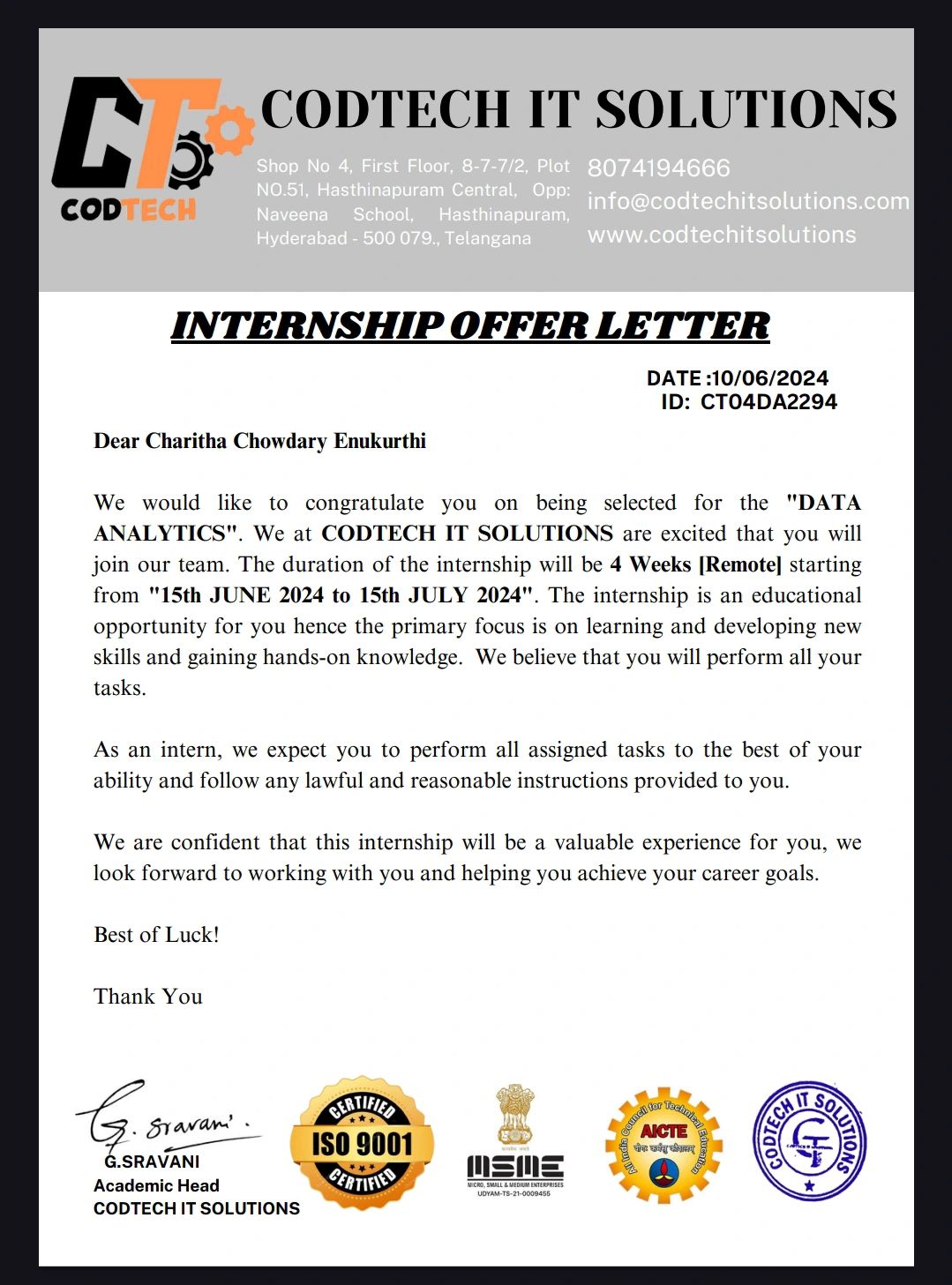 Charitha Chowdary Enukurthi on LinkedIn: #internship # ... Charitha Chowdary Enukurthi on LinkedIn: #internship # ...