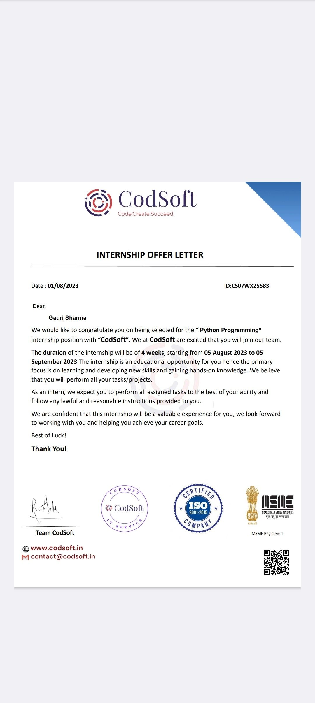 Gauri Sharma on LinkedIn: #codsoft #internship #pythonprogramming Gauri Sharma on LinkedIn: #codsoft #internship #pythonprogramming