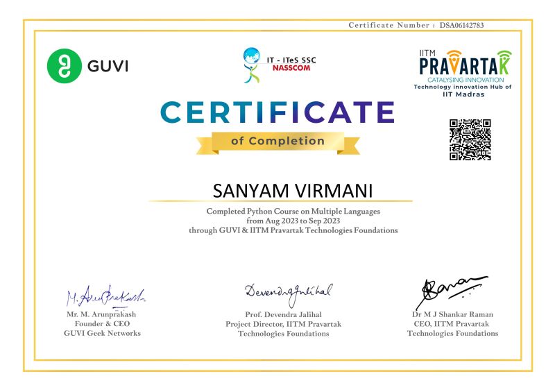 Sanyam Virmani on LinkedIn: #guvicertified #guvi #python # ... Sanyam Virmani on LinkedIn: #guvicertified #guvi #python # ...