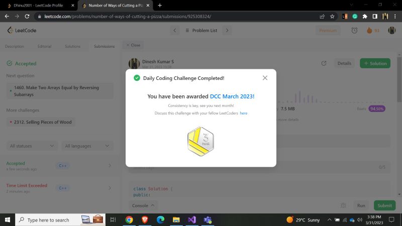 Dinesh Kumar S on LinkedIn: #leetcode #marchbadge #codingjourney Dinesh Kumar S on LinkedIn: #leetcode #marchbadge #codingjourney