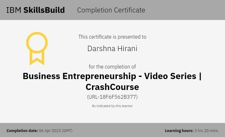 Completed IBM SkillBuild course! | Darshna Hirani posted on the topic ... Completed IBM SkillBuild course! | Darshna Hirani posted on the topic ...
