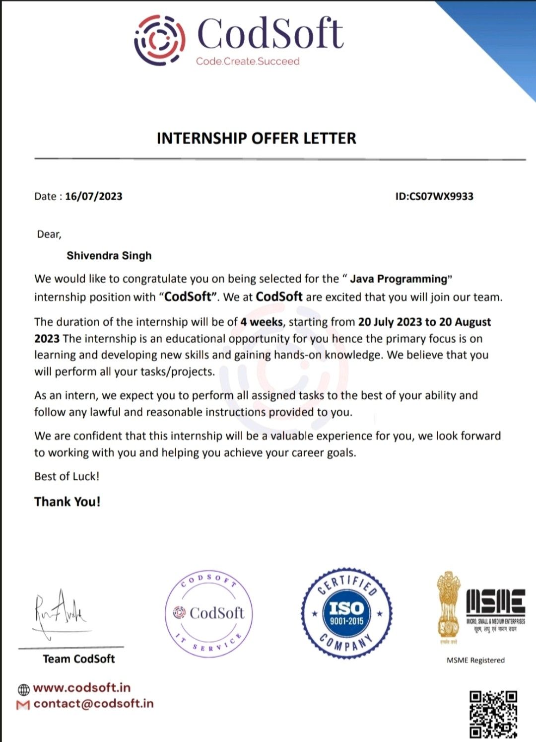 Shivendra Singh on LinkedIn: #codsoft #intern2023 #java Shivendra Singh on LinkedIn: #codsoft #intern2023 #java