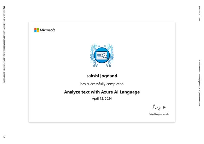 Sakshi Jogdand on LinkedIn: #microsoft #microsoftcertified Sakshi Jogdand on LinkedIn: #microsoft #microsoftcertified
