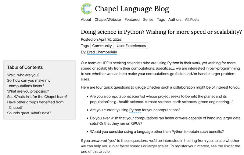Chapel Programming Language on LinkedIn: #python #chapel_lang # ... Chapel Programming Language on LinkedIn: #python #chapel_lang # ...