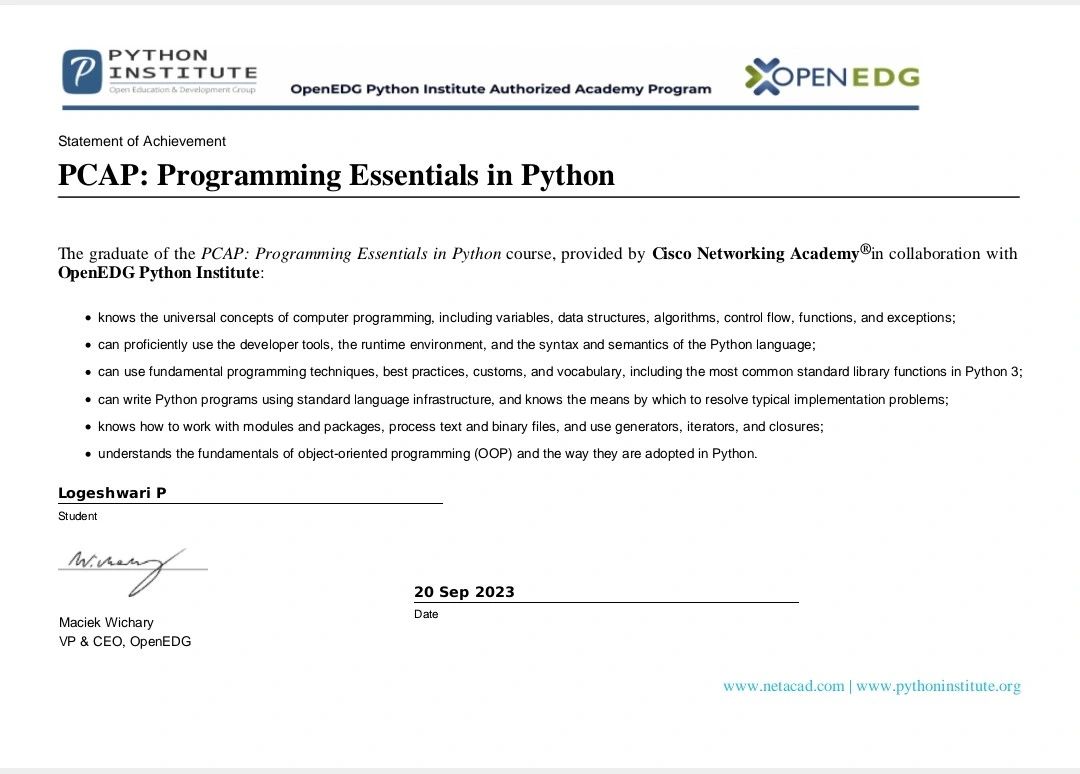 Logeshwari p on LinkedIn: Successfully Completed Programming Essential ... Logeshwari p on LinkedIn: Successfully Completed Programming Essential ...