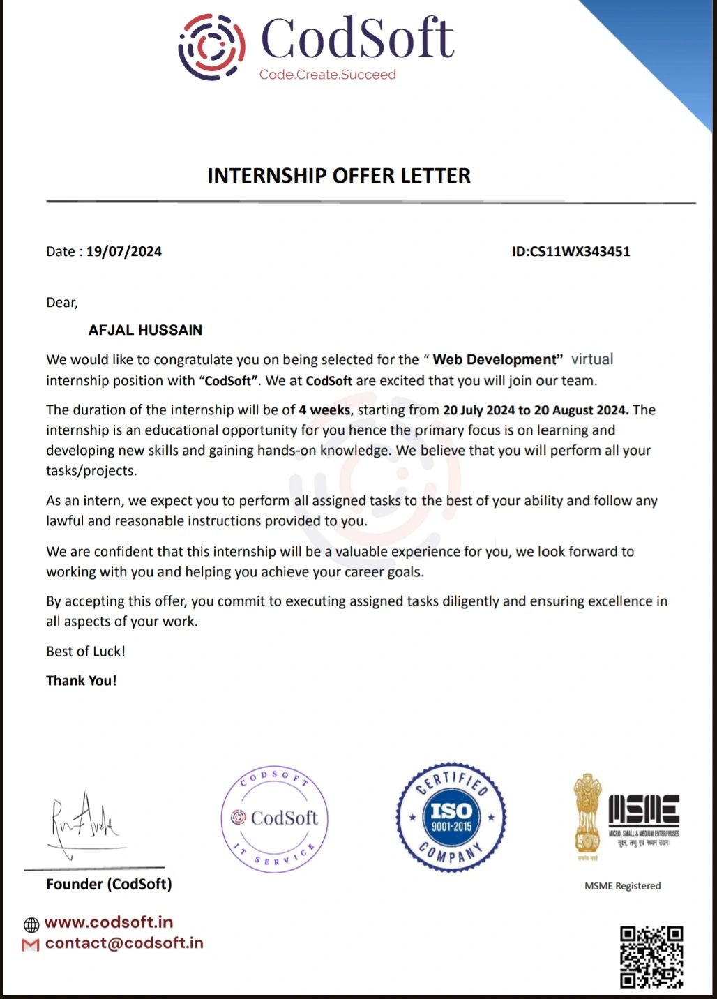 Alfaz hussain on LinkedIn: #codsoft #internship #webdevlopment Alfaz hussain on LinkedIn: #codsoft #internship #webdevlopment