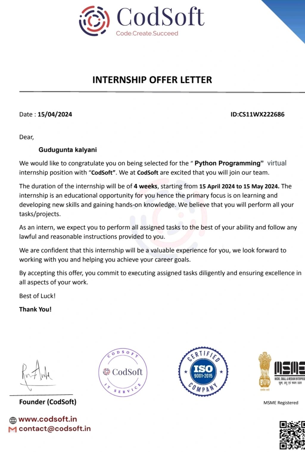 Gudugunta Kalyani on LinkedIn: #codsoft #codsoft Gudugunta Kalyani on LinkedIn: #codsoft #codsoft