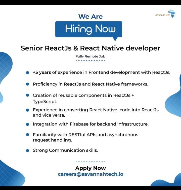 Mfon Abia on LinkedIn: VACANCY Senior ReactsJs & React Native Developer ... Mfon Abia on LinkedIn: VACANCY Senior ReactsJs & React Native Developer ...