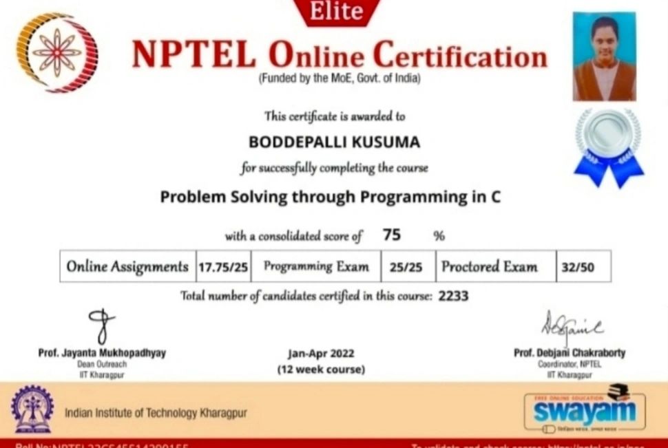 BODDEPALLI KUSUMA on LinkedIn: I Had Completed NPTEL Certification on ... BODDEPALLI KUSUMA on LinkedIn: I Had Completed NPTEL Certification on ...