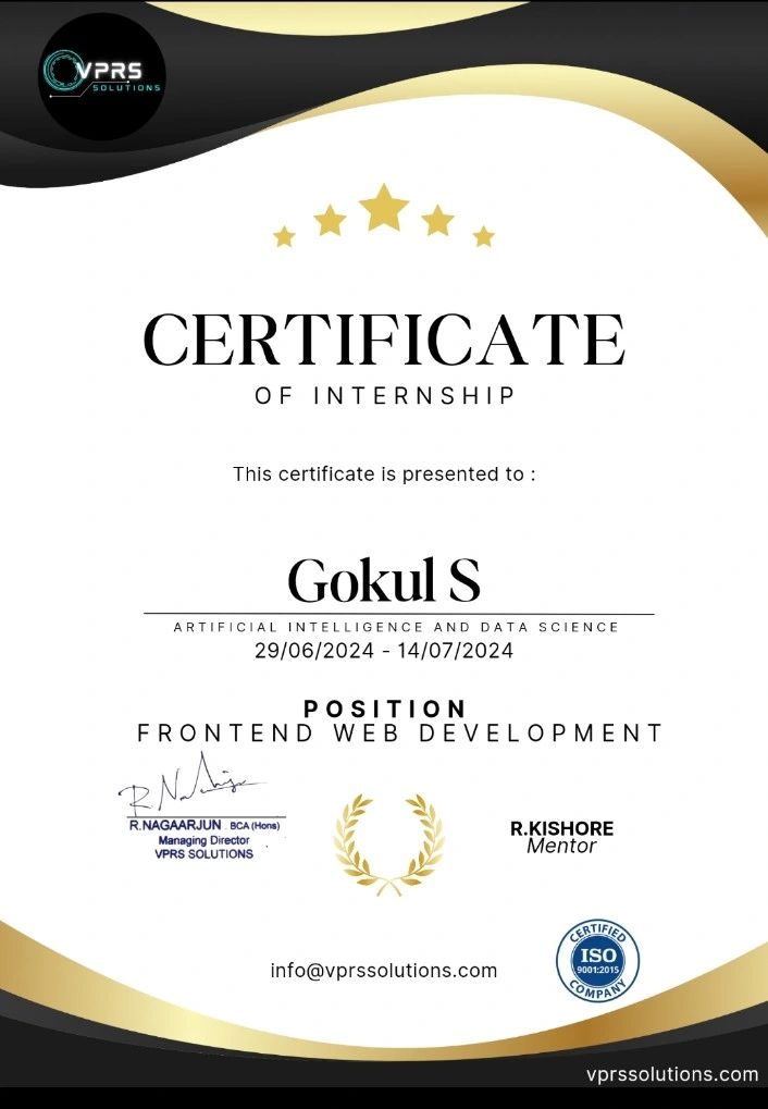 Gokul S on LinkedIn: #html #css #javascript #internship #frontend Gokul S on LinkedIn: #html #css #javascript #internship #frontend