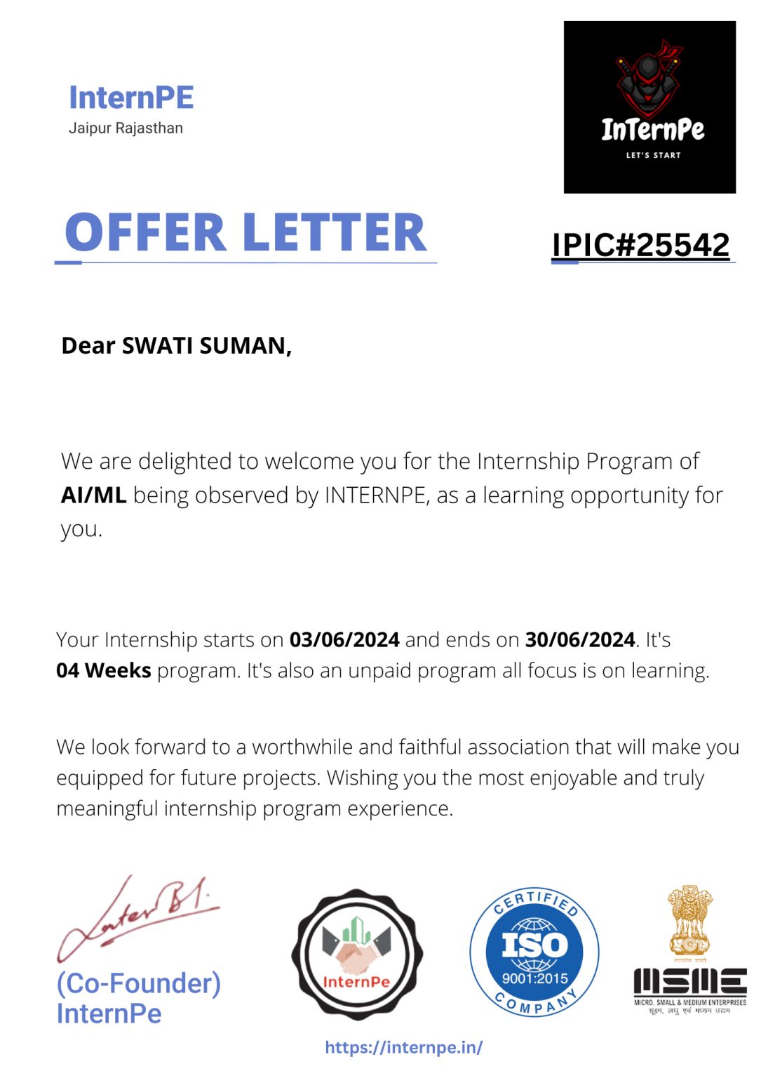 Swati Suman on LinkedIn: #internpe #internship #newbeginning Swati Suman on LinkedIn: #internpe #internship #newbeginning