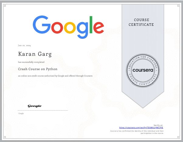 Karan Garg on LinkedIn: #python #googlecertification #programming # ... Karan Garg on LinkedIn: #python #googlecertification #programming # ...