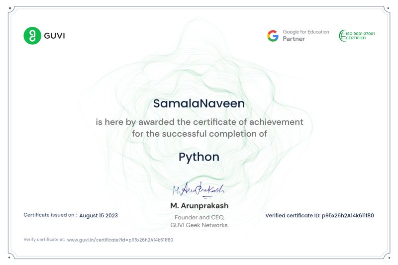 Samala Naveen on LinkedIn: #guvi #python Samala Naveen on LinkedIn: #guvi #python