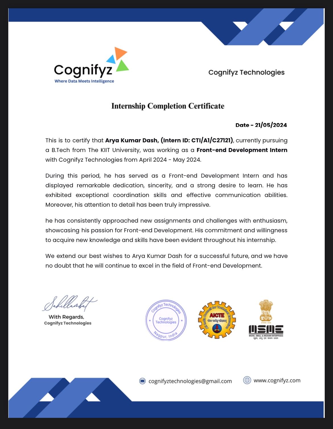 Arya Kumar Dash on LinkedIn: #internship #summerintern #cognifyz # ... Arya Kumar Dash on LinkedIn: #internship #summerintern #cognifyz # ...