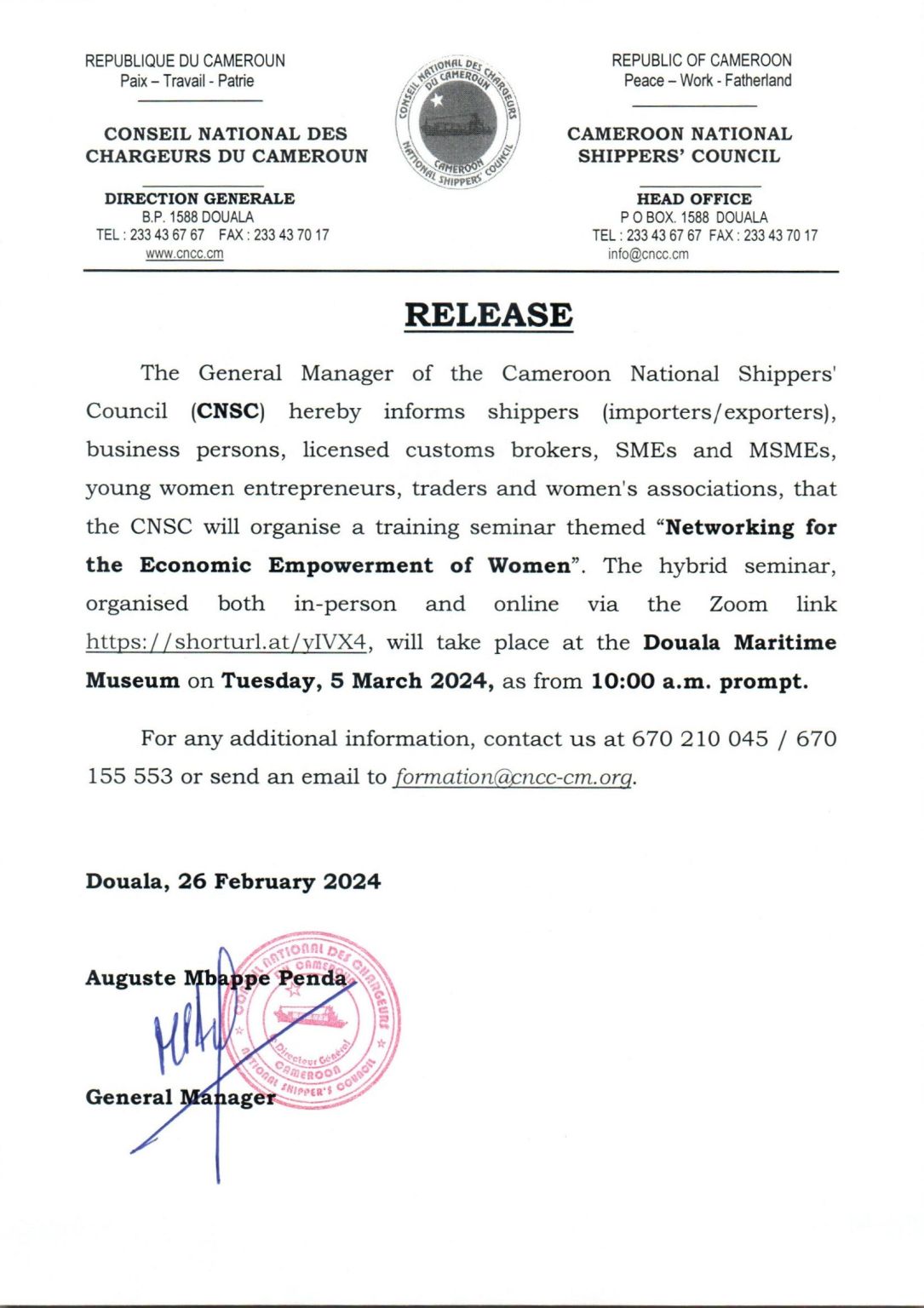 Conseil National des Chargeurs du Cameroun (CNCC) on LinkedIn: 🔴 Conseil National des Chargeurs du Cameroun (CNCC) on LinkedIn: 🔴