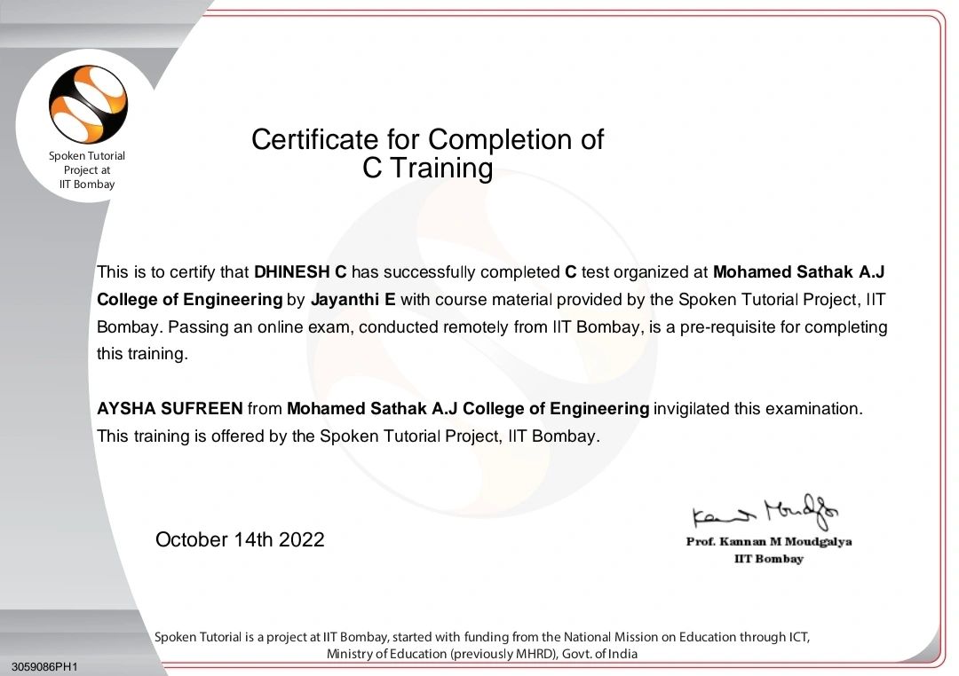 Dhinesh C on LinkedIn: Proud to share that I have completed the c and ... Dhinesh C on LinkedIn: Proud to share that I have completed the c and ...